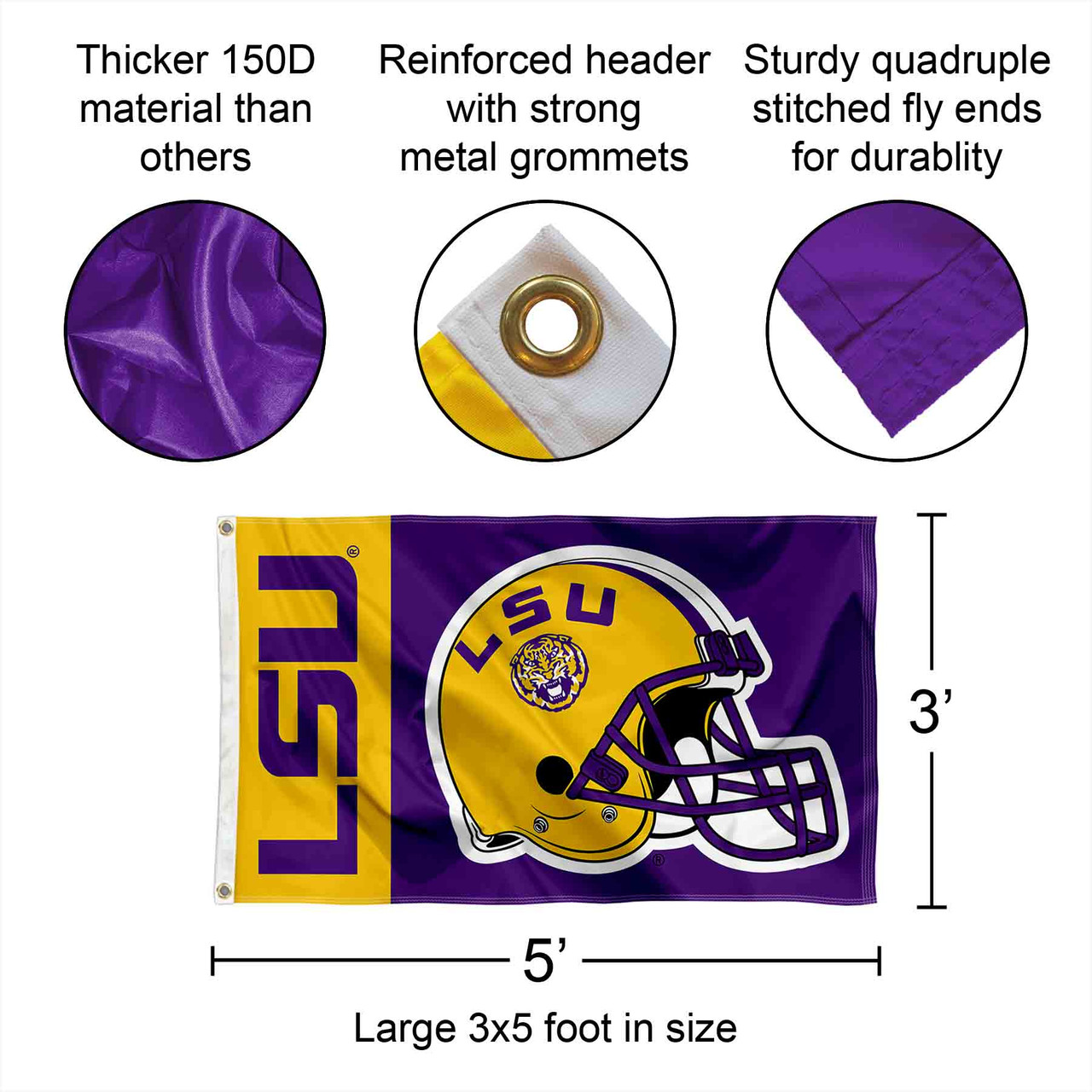 Louisiana State LSU Tigers Football Helmet Flag - State Street Products