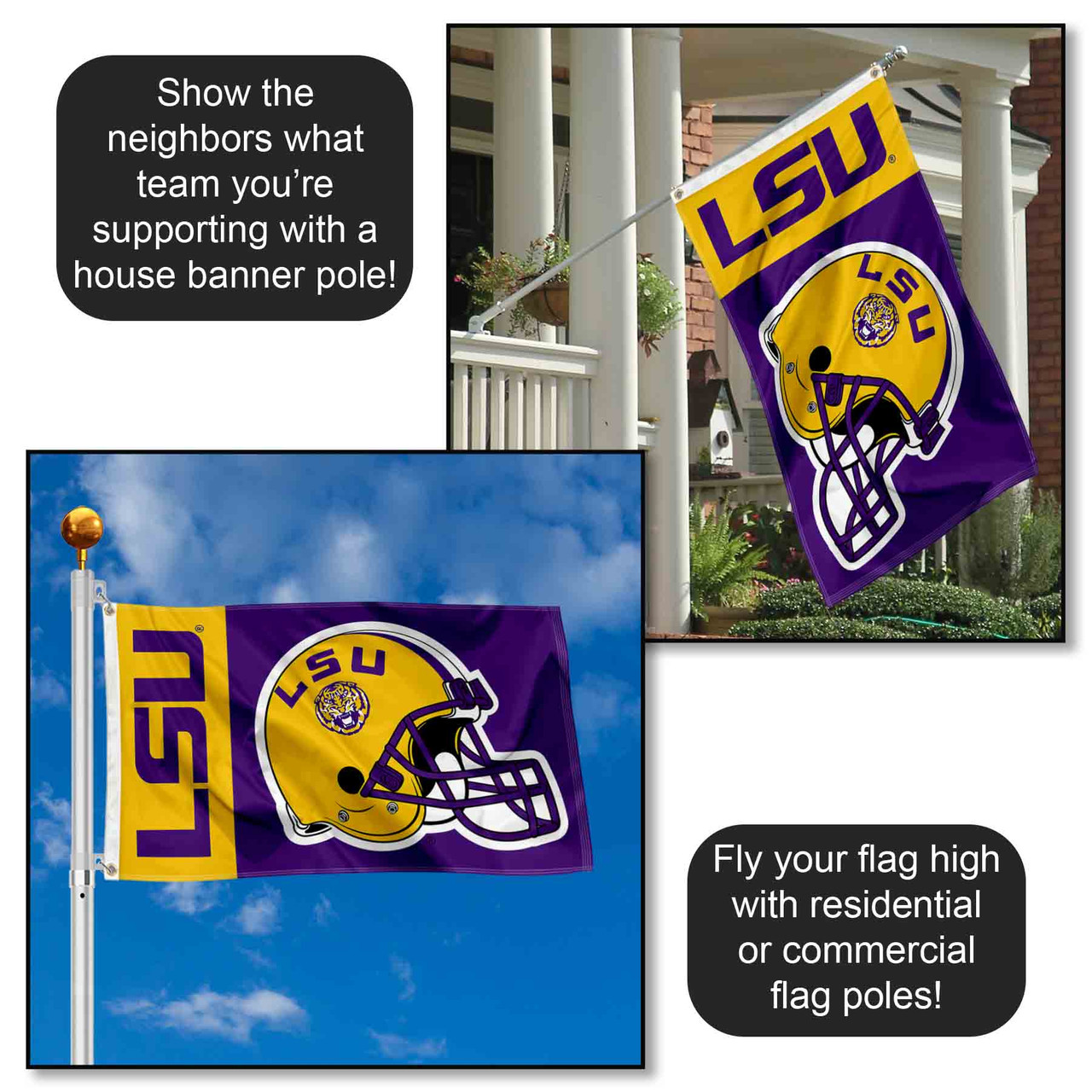 Louisiana State LSU Tigers Football Helmet Flag - State Street Products