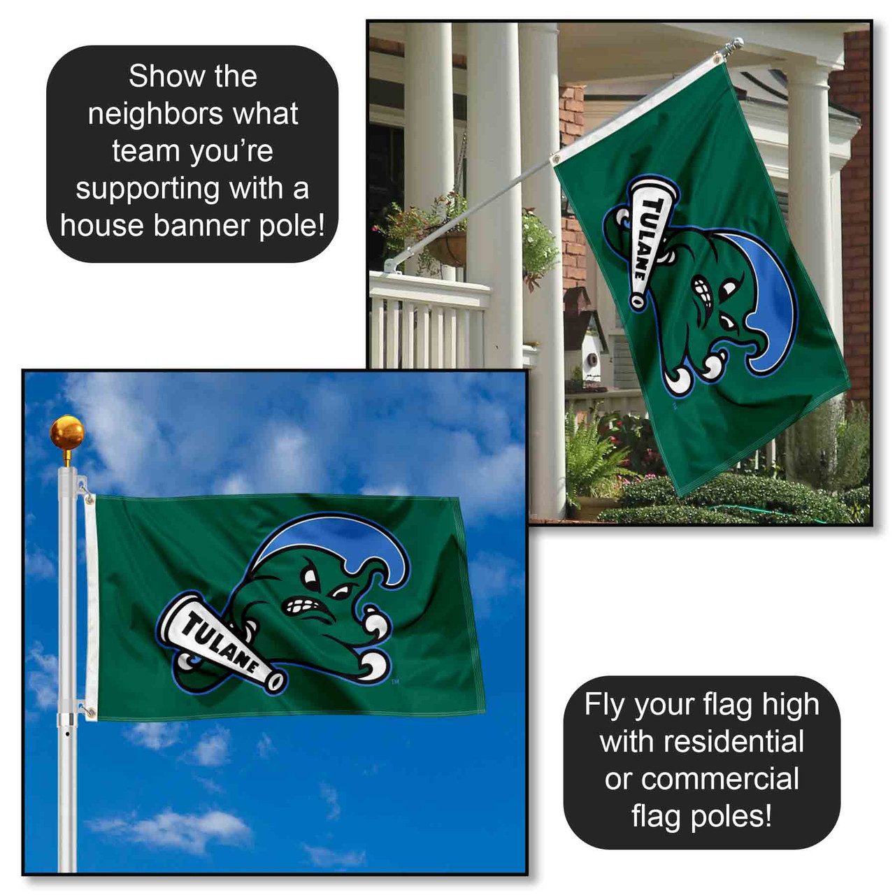 Tulane Green Wave Angry Wave Flag - State Street Products