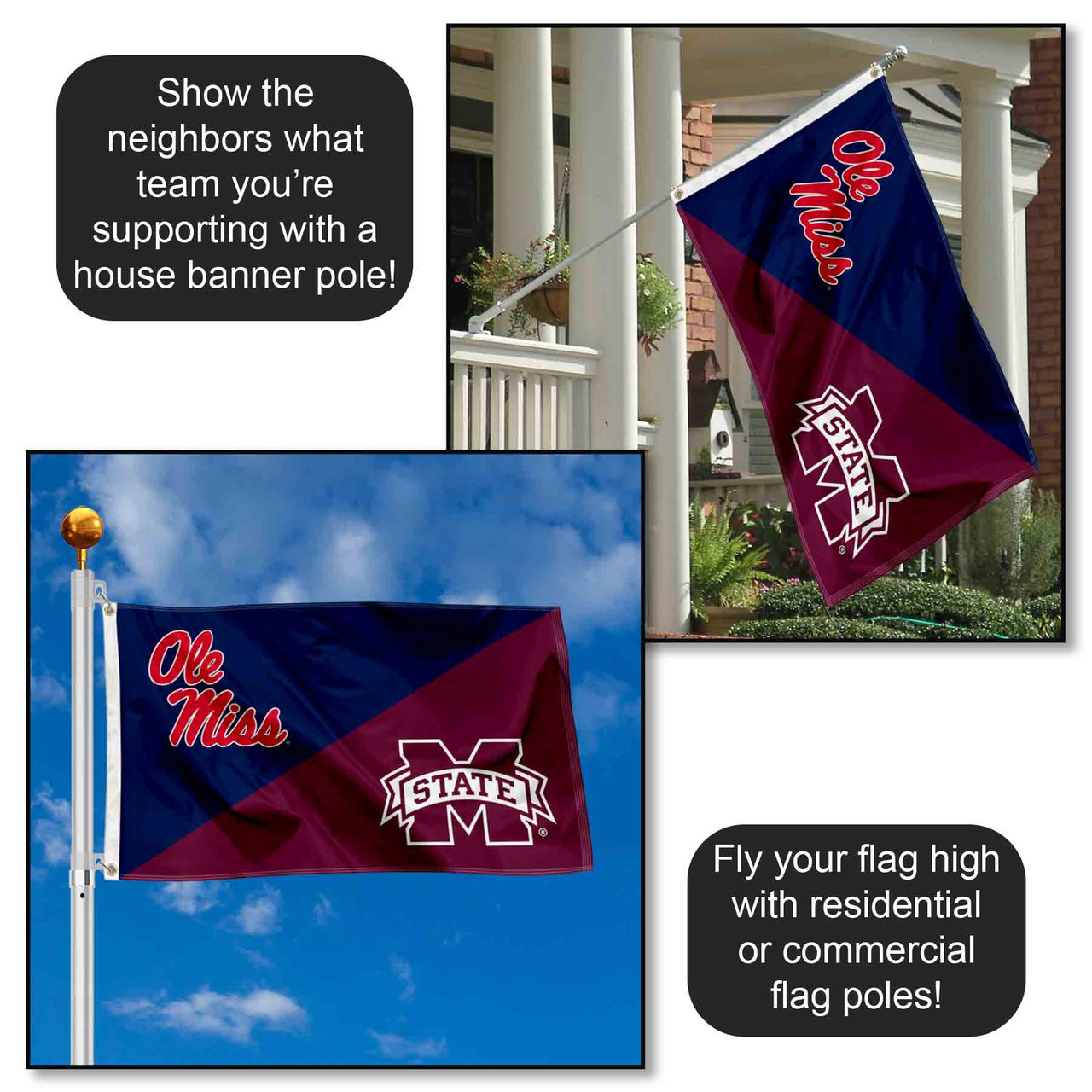 Ole Miss vs Mississippi State House Divided 3x5 Flag - State Street ...