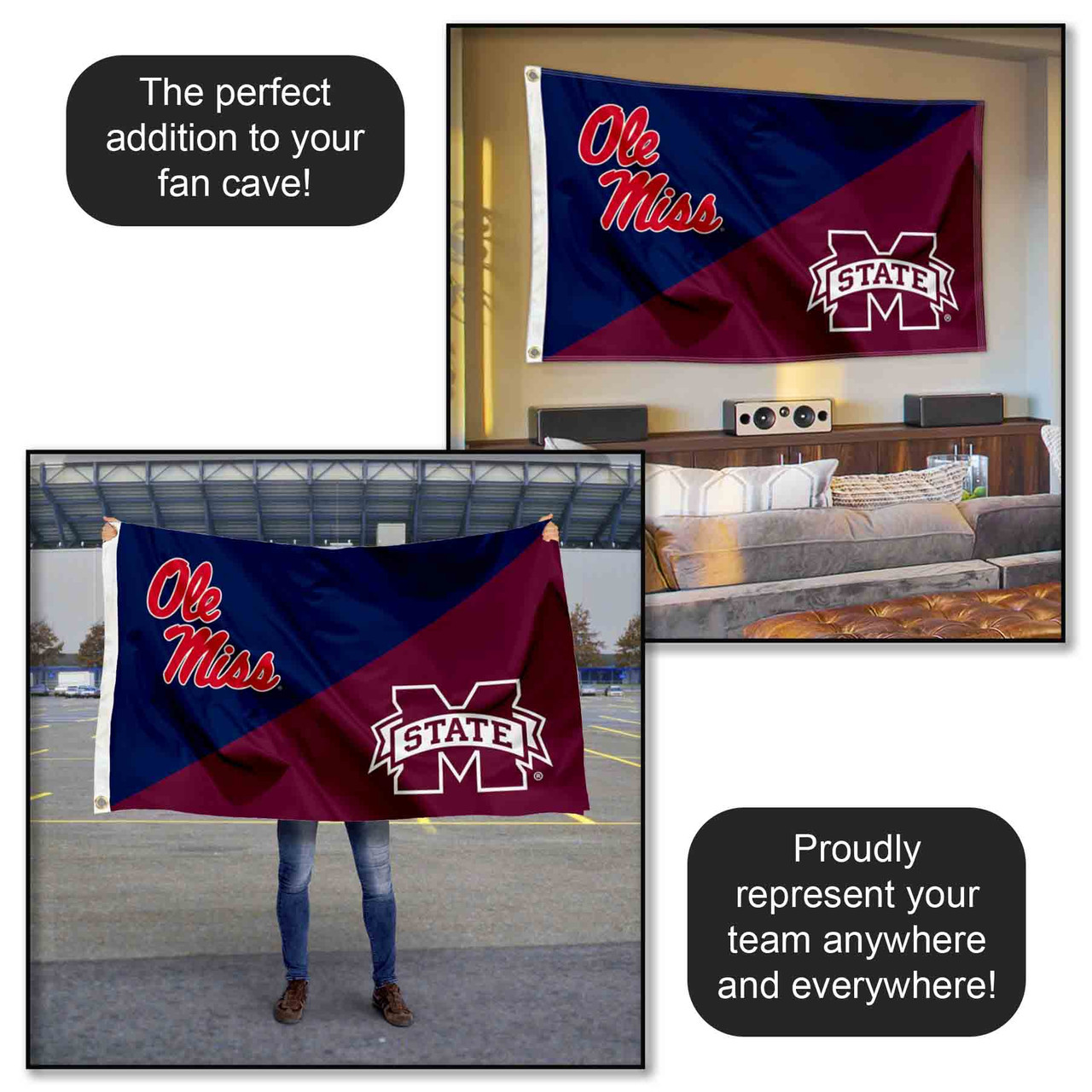 Ole Miss vs Mississippi State House Divided 3x5 Flag - State Street ...
