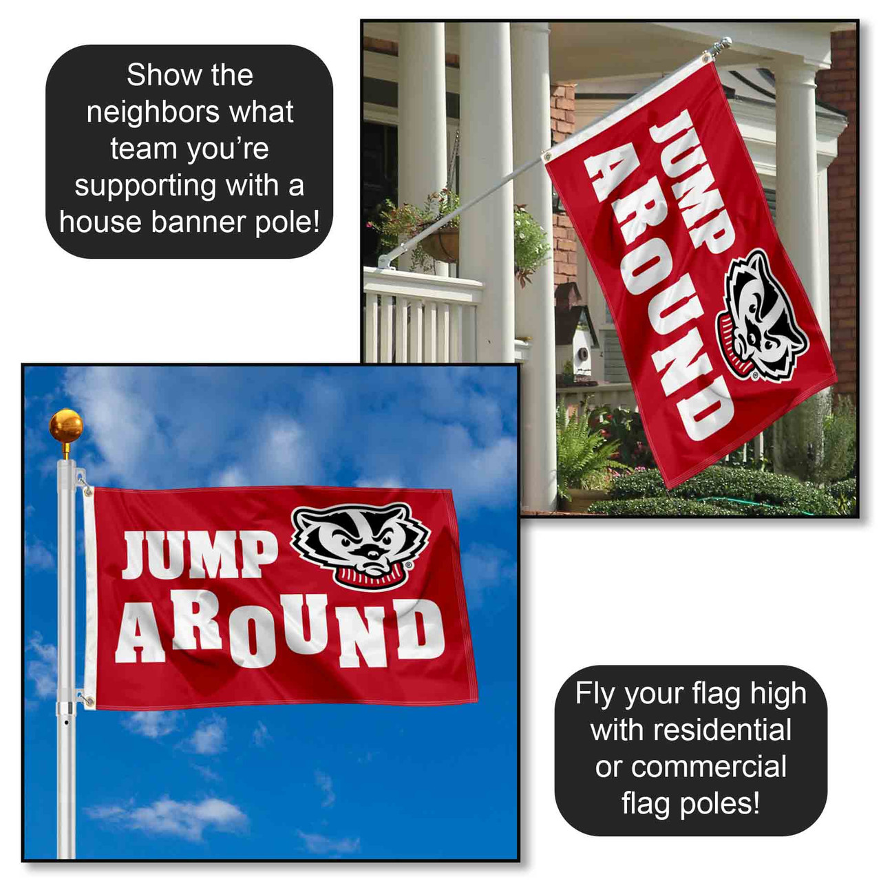 Wisconsin Badgers Jump Around Flag - State Street Products
