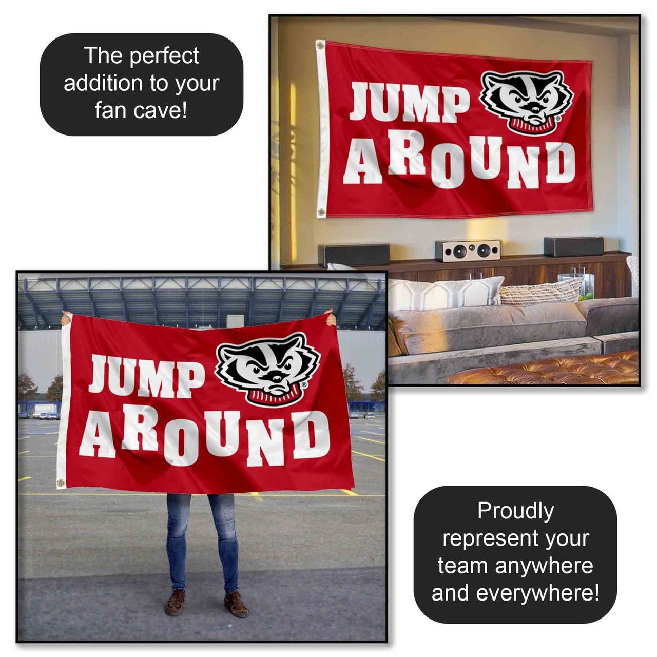 Wisconsin Badgers Jump Around Flag - State Street Products