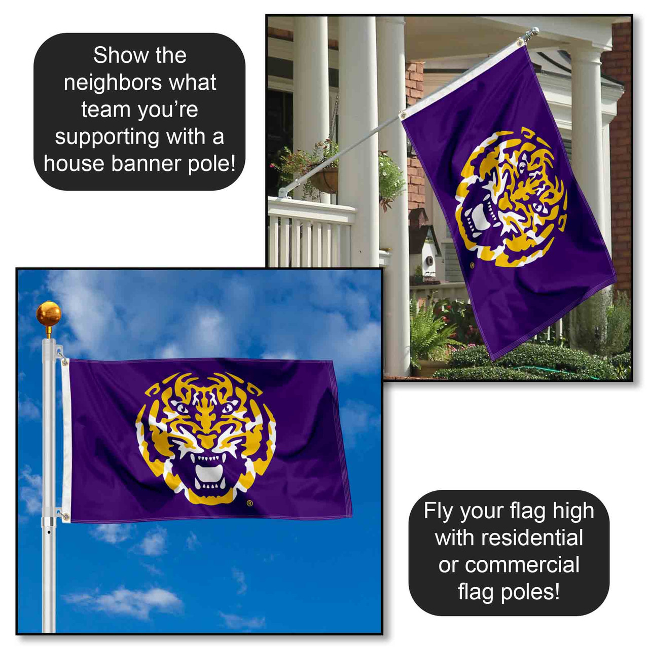 Louisiana State LSU Tigers Tiger Head Flag - State Street Products