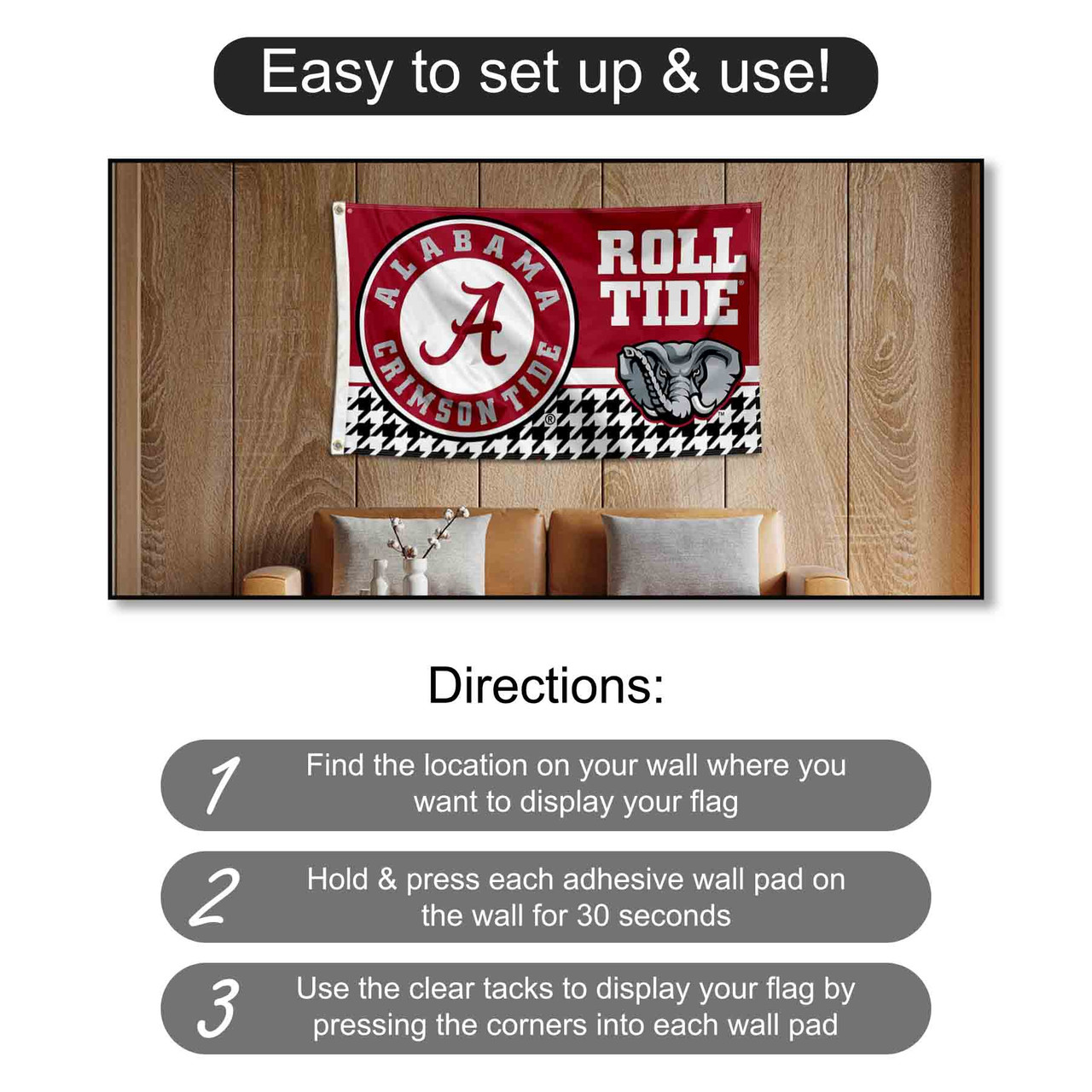 Alabama Crimson Tide Banner Flag with Tack Wall Pads - State Street ...