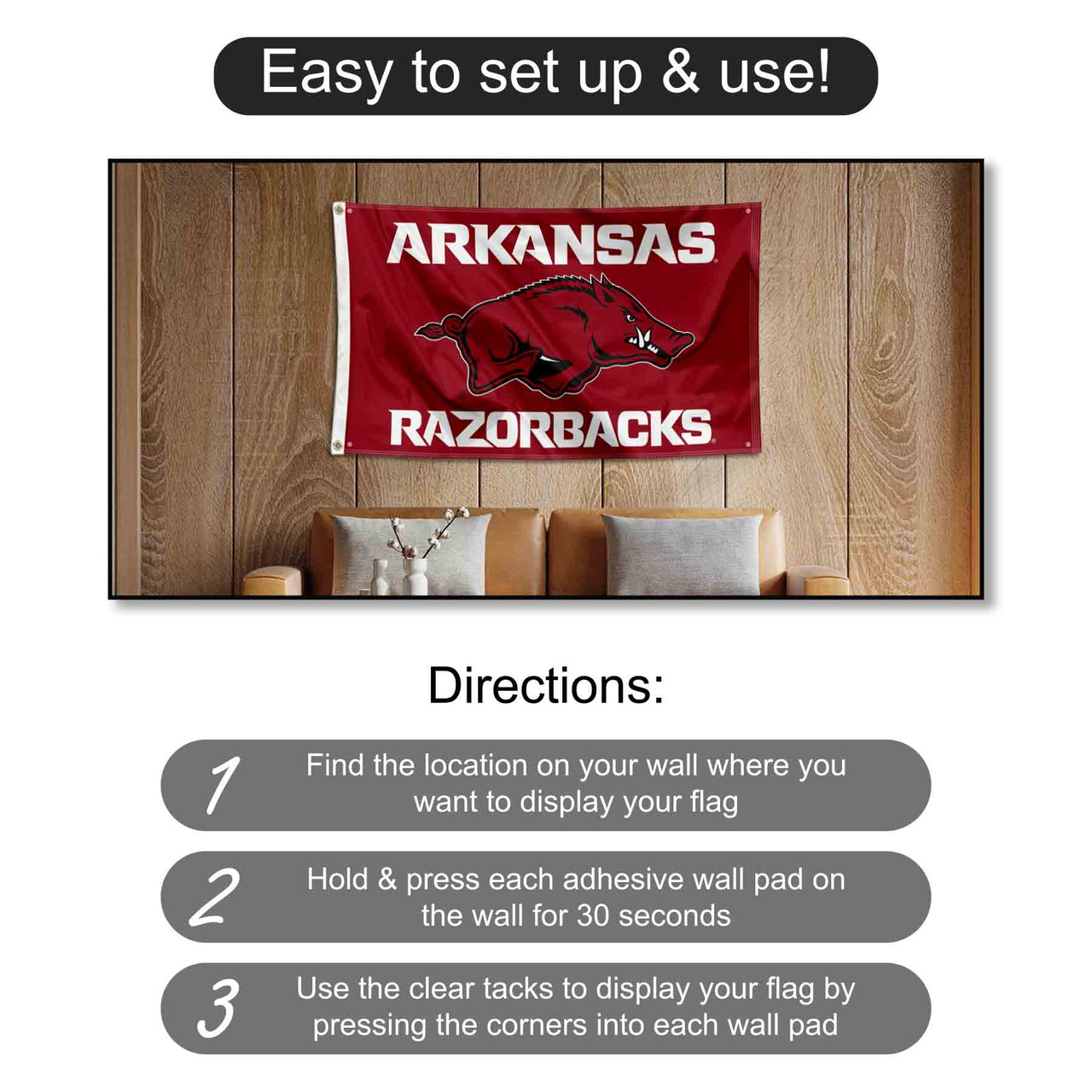 Arkansas Razorbacks Banner Flag with Tack Wall Pads - State Street Products