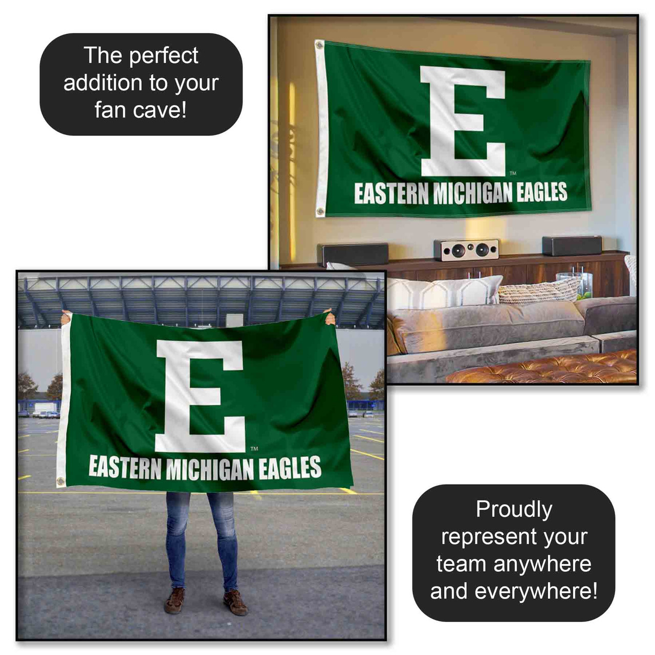 EMU Eagles Wordmark Logo Flag - State Street Products