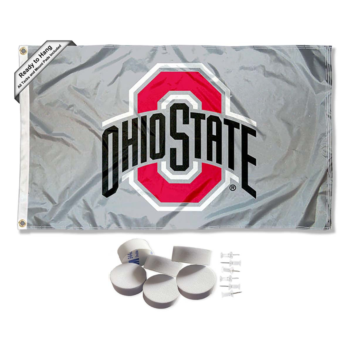 OSU Buckeyes Gray Banner Flag with Wall Tack Pads - State Street Products