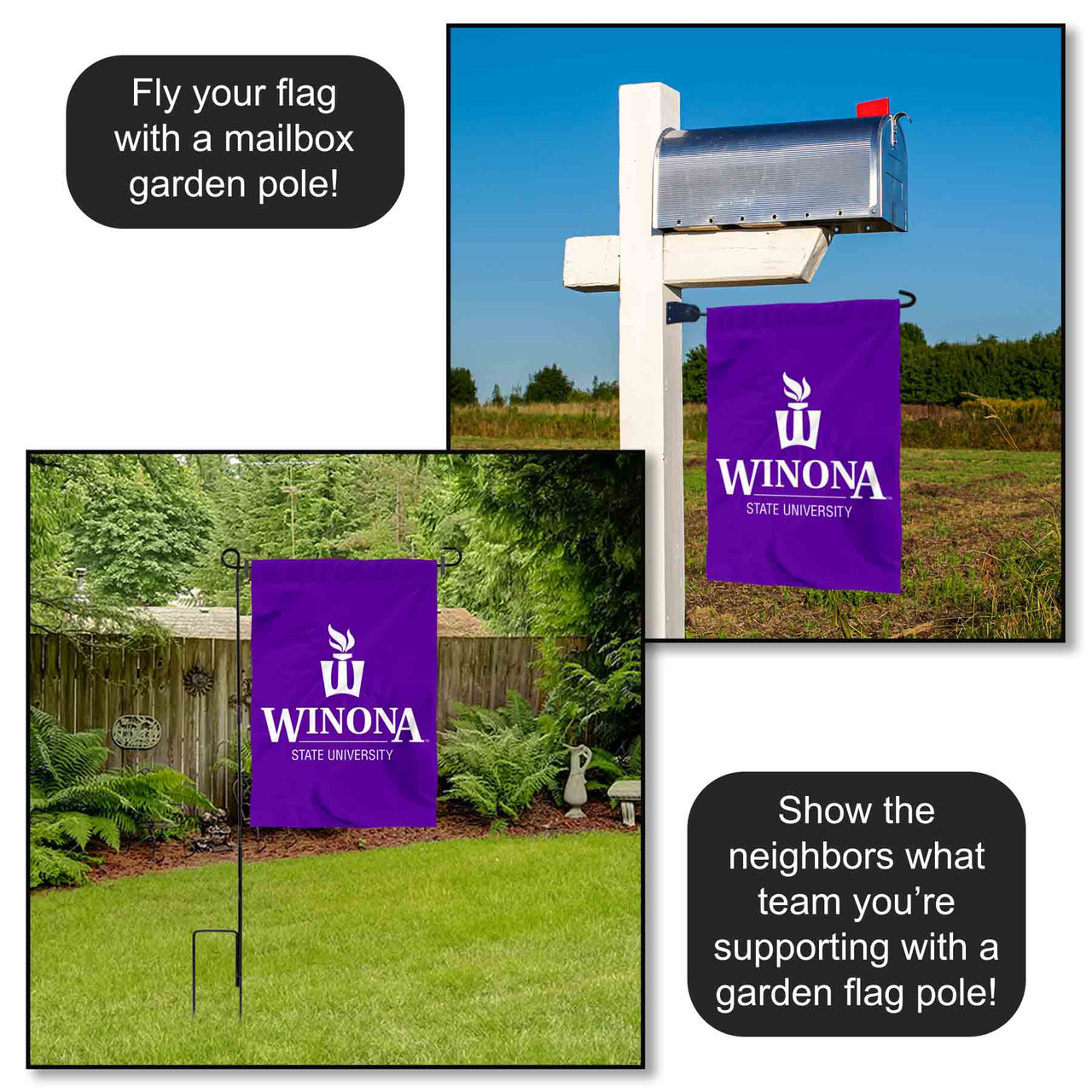Winona State Warriors Wordmark Logo Garden Flag - State Street Products