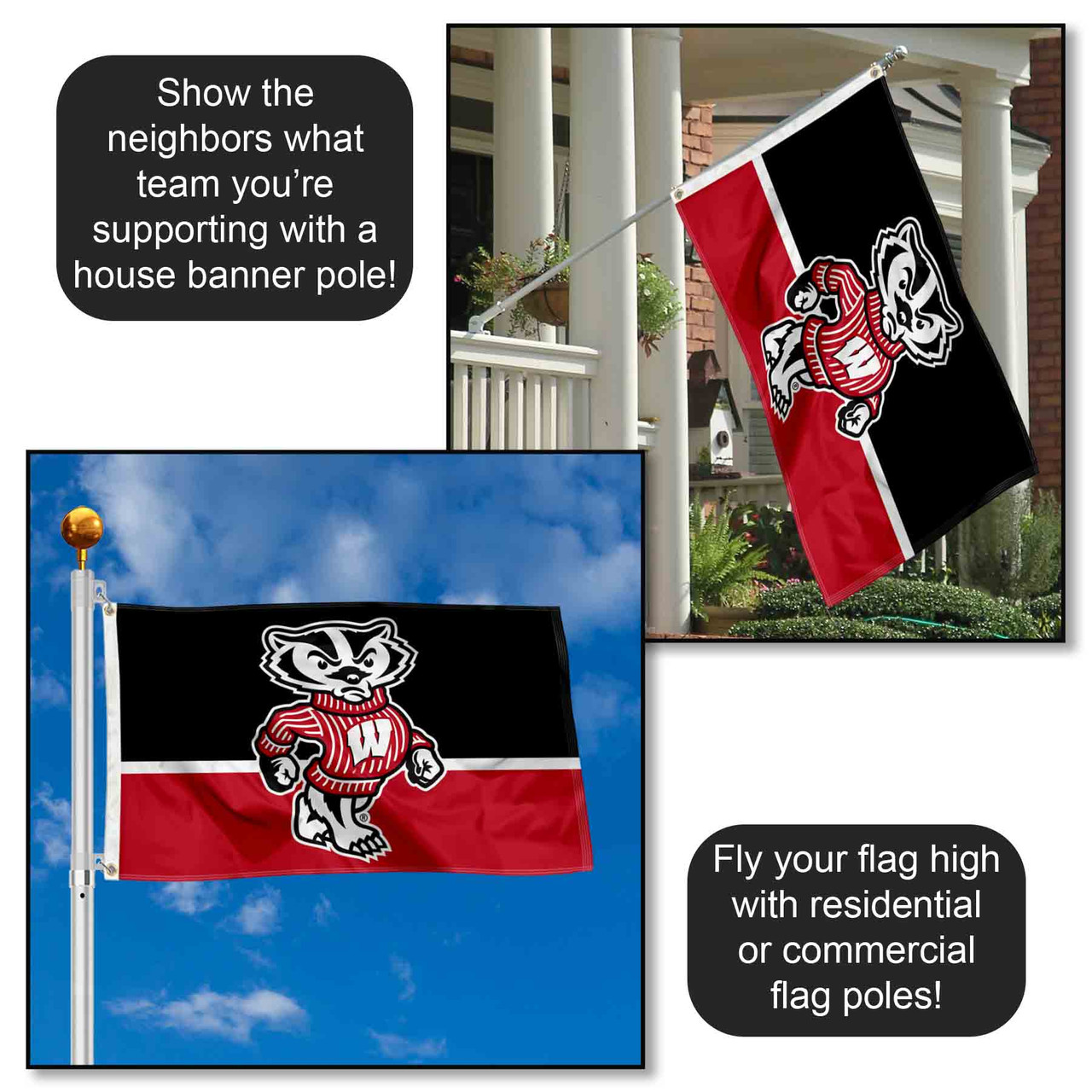 Wisconsin Badgers Dual Color Panels Flag - State Street Products