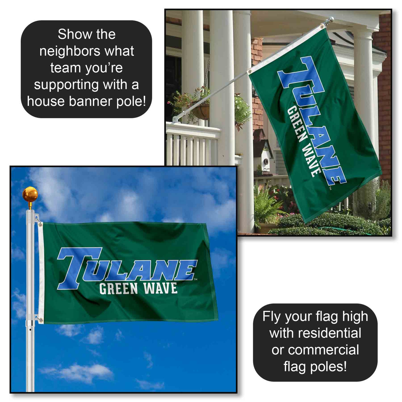 Tulane Green Wave Blue Font Flag - State Street Products