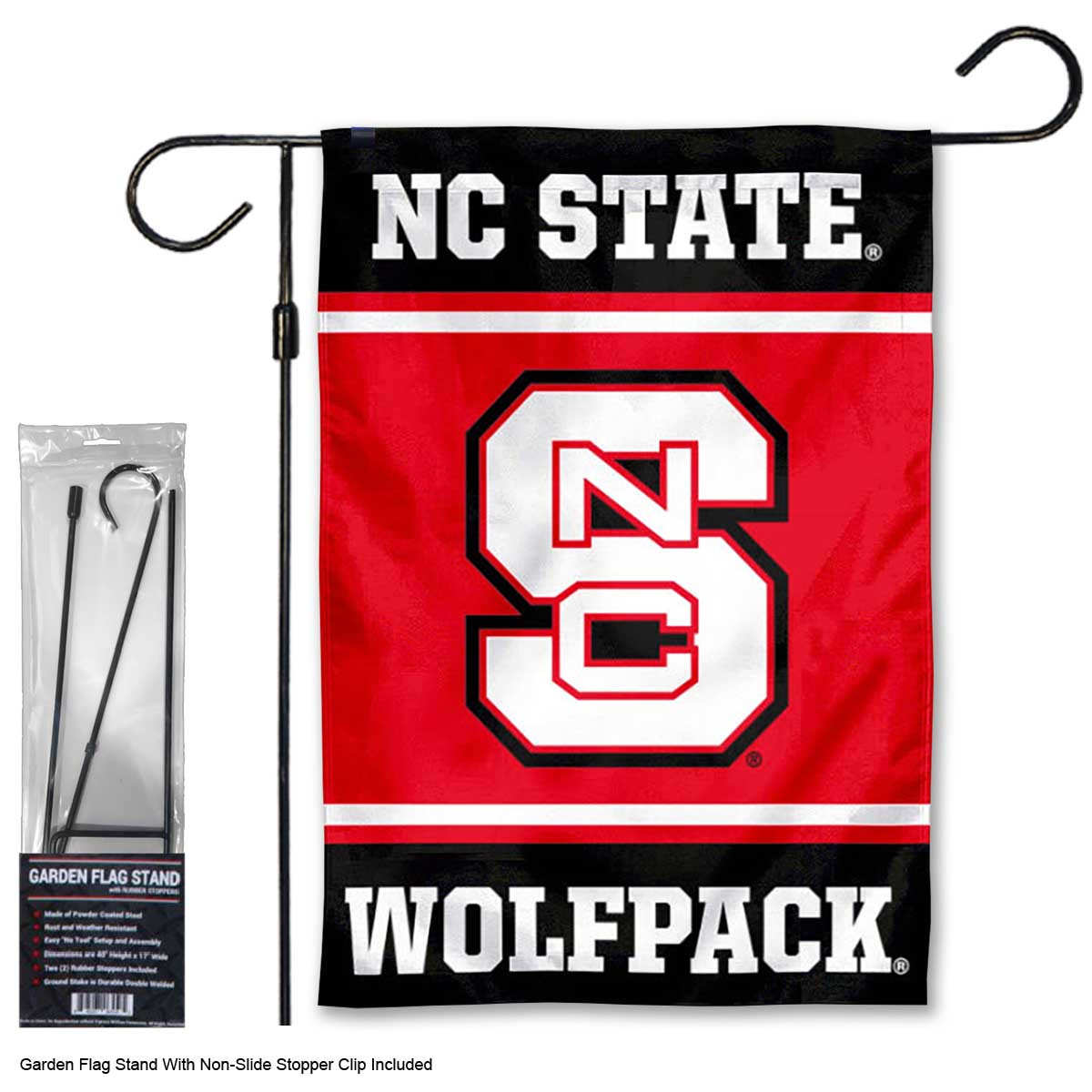 NC State Wolfpack Logo Garden Flag and Pole Stand - State Street Products