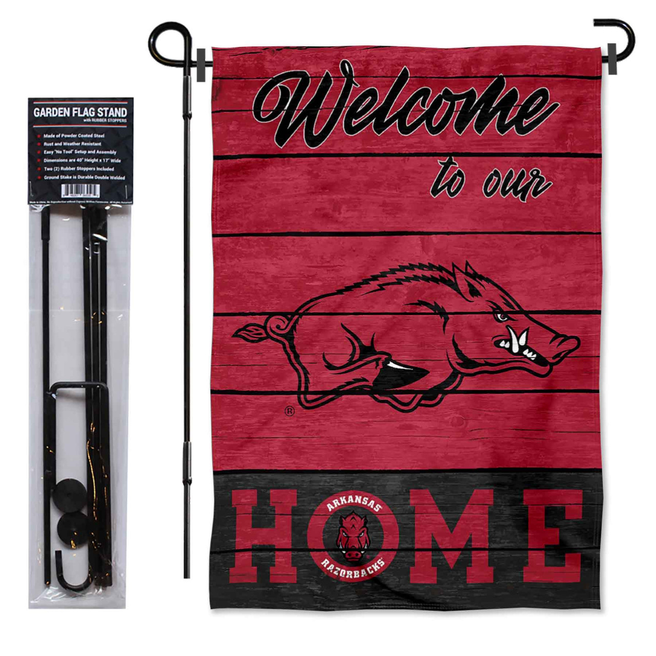 Arkansas Razorbacks Welcome Home Garden Flag and Flagpole - State ...