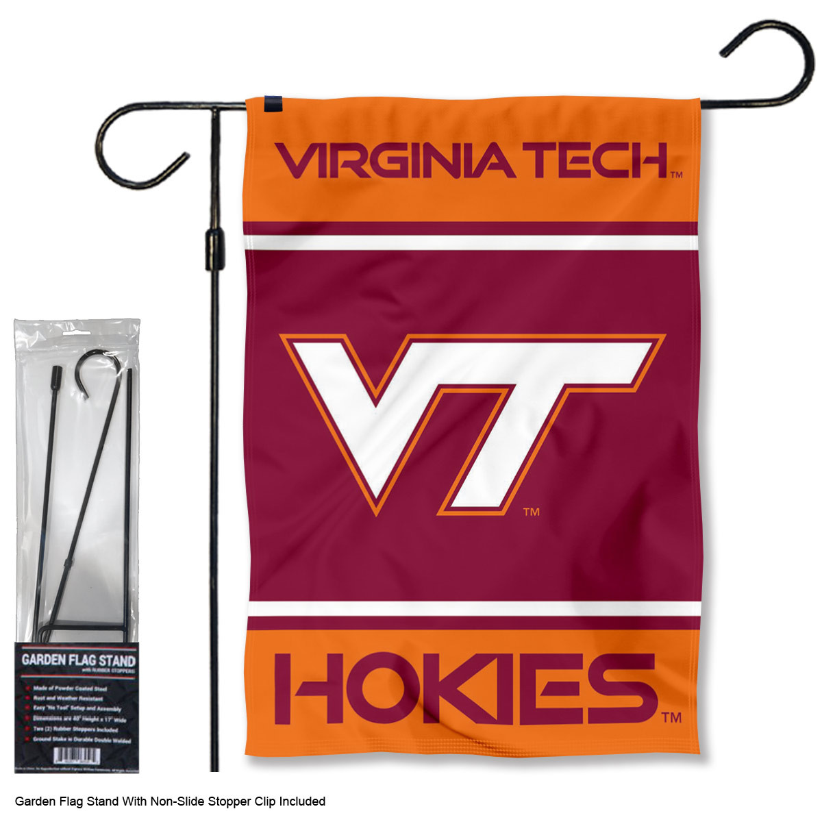 VA Tech Hokies Logo Garden Flag and Pole Stand - State Street Products