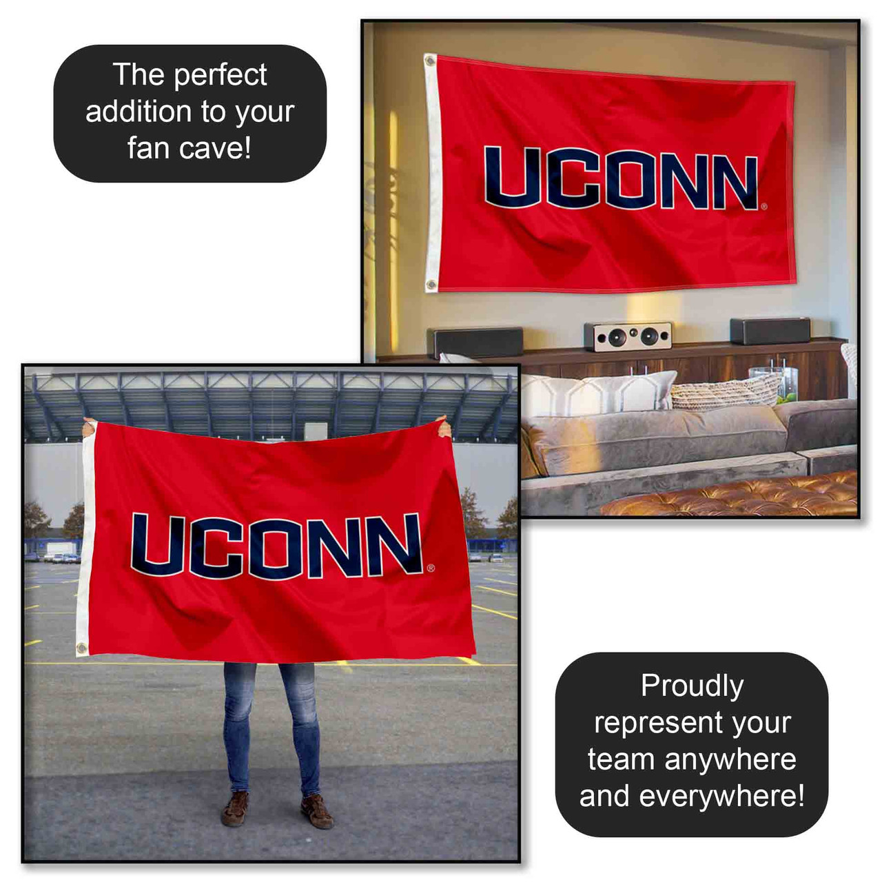 UCONN Athletic Red Logo Flag - State Street Products
