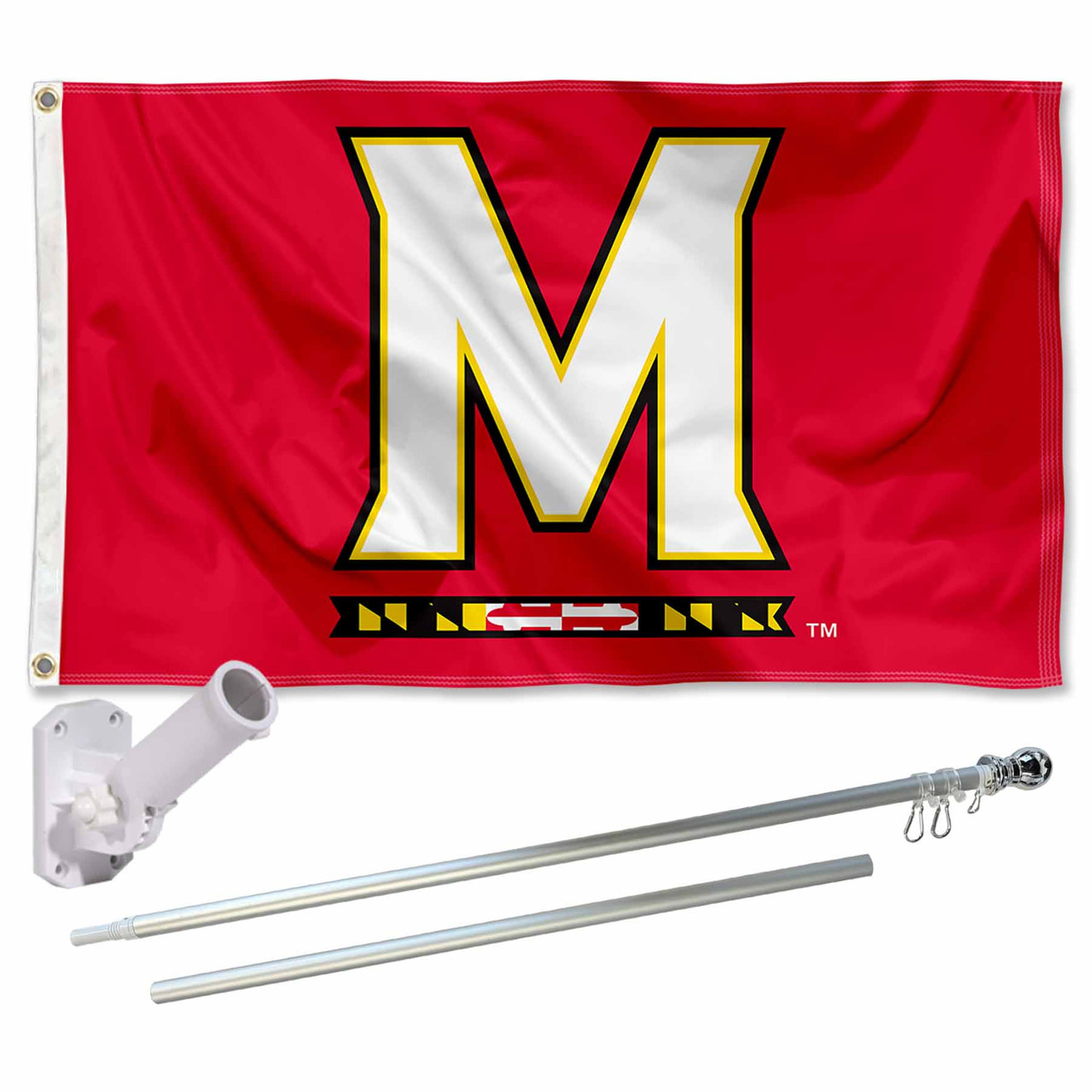 Maryland Terps M Logo Flag Pole and Bracket Kit - State Street Products