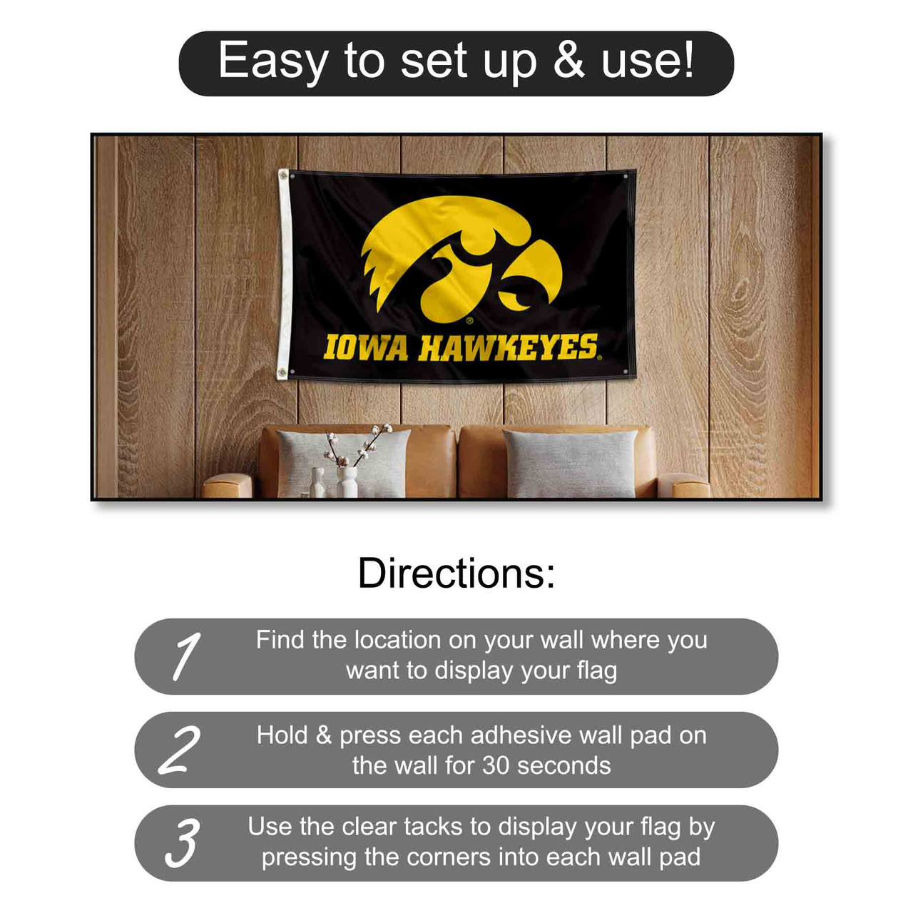 Iowa Hawkeyes Banner Flag with Wall Tack Pads - State Street Products