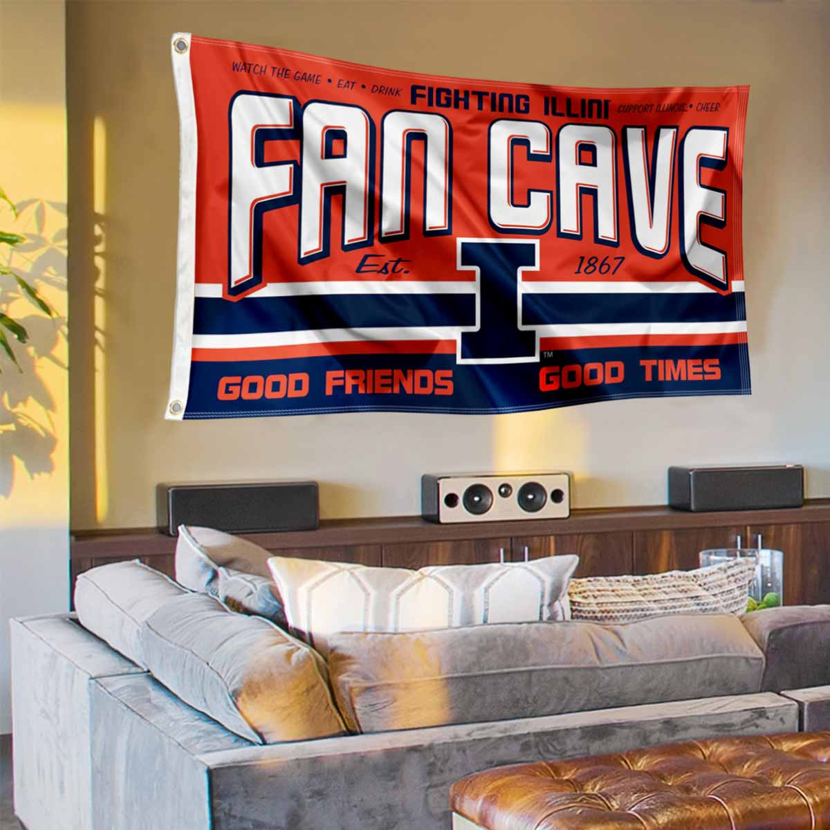 Illinois Fighting Illini Fan Man Cave Game Room Banner Flag - State ...