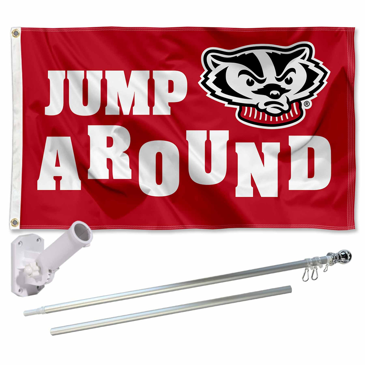 Wisconsin Badgers Jump Around Logo Flag Pole and Bracket Kit - State ...