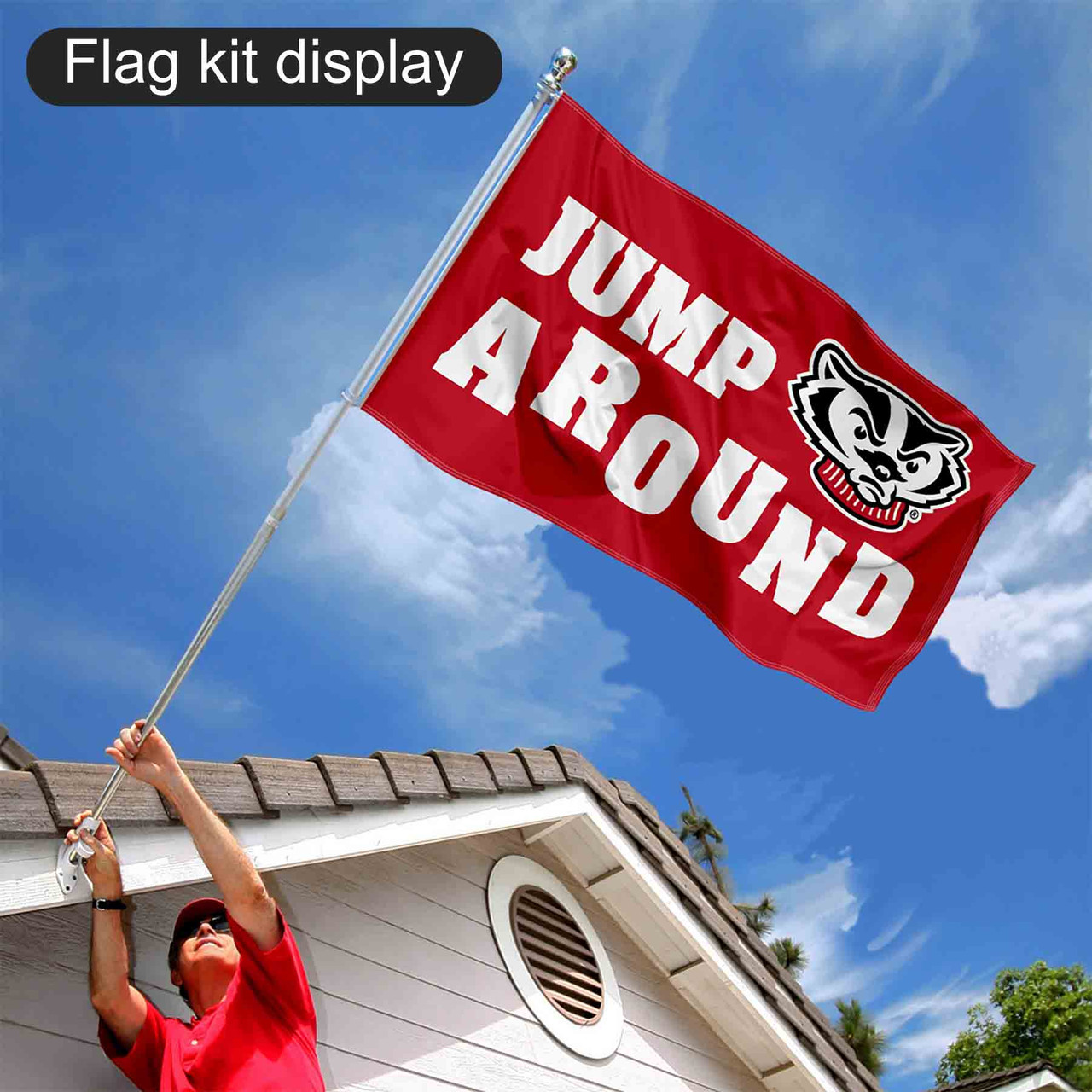 Wisconsin Badgers Jump Around Logo Flag Pole and Bracket Kit - State ...