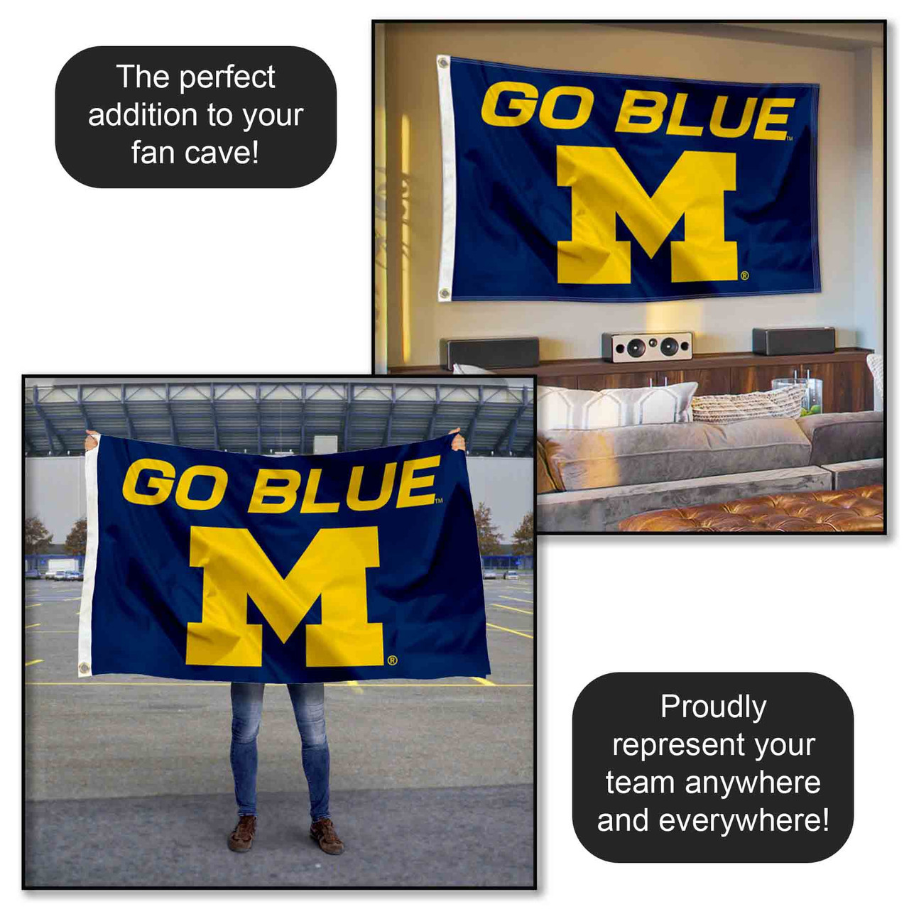Michigan Wolverines Go Blue 3x5 Flag - State Street Products