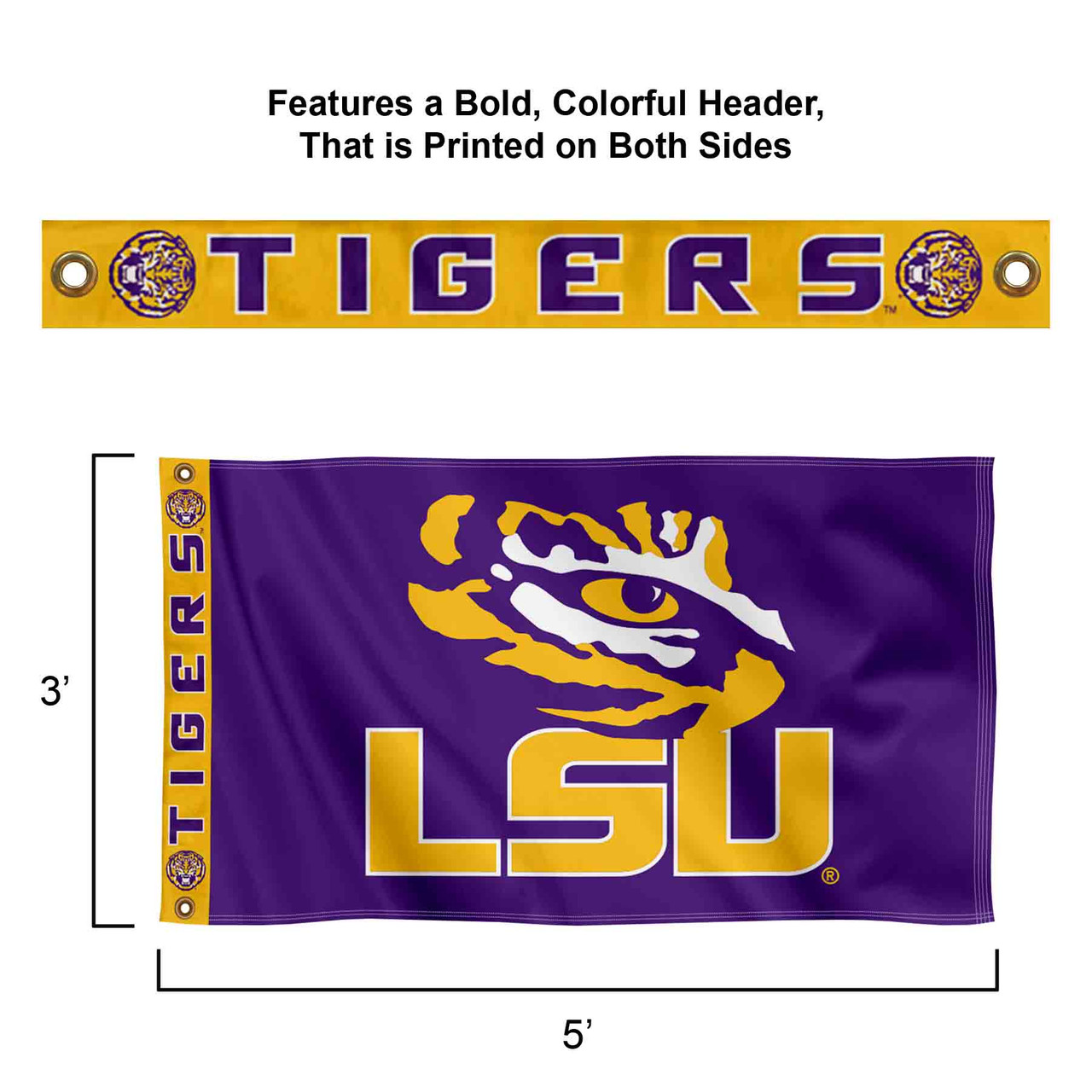 Louisiana State LSU Tigers Printed Header 3x5 Flag - State Street Products