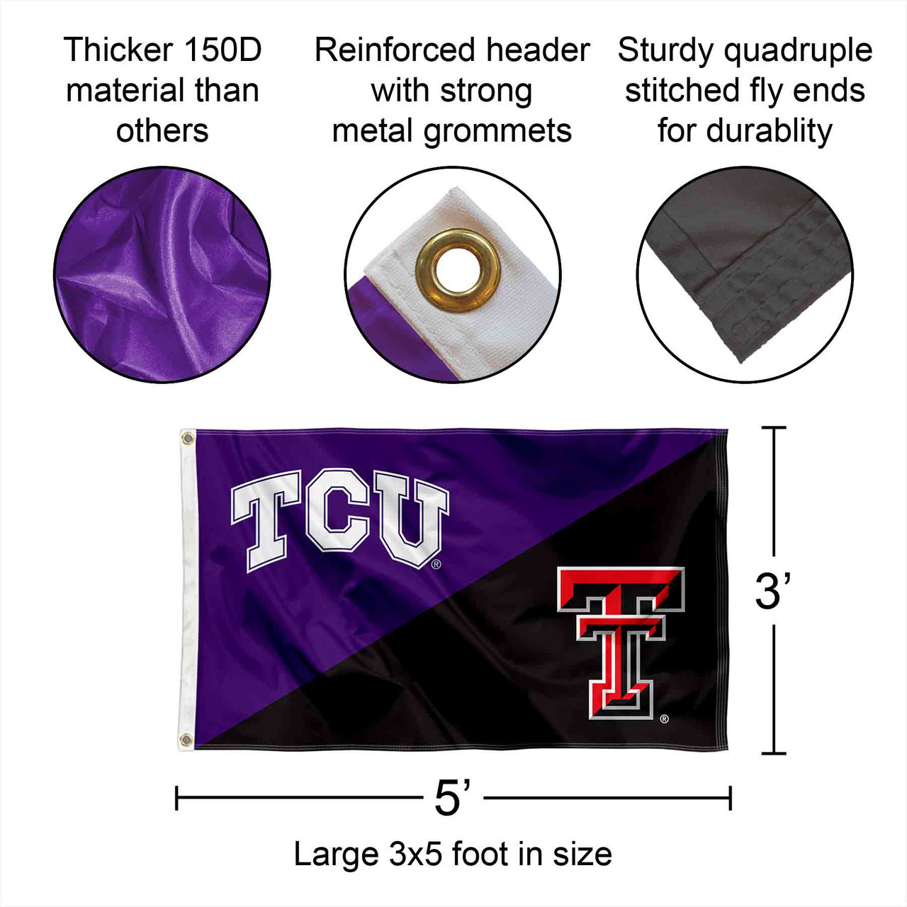 TCU Horned Frogs vs Texas Tech House Divided 3x5 Flag - State Street ...