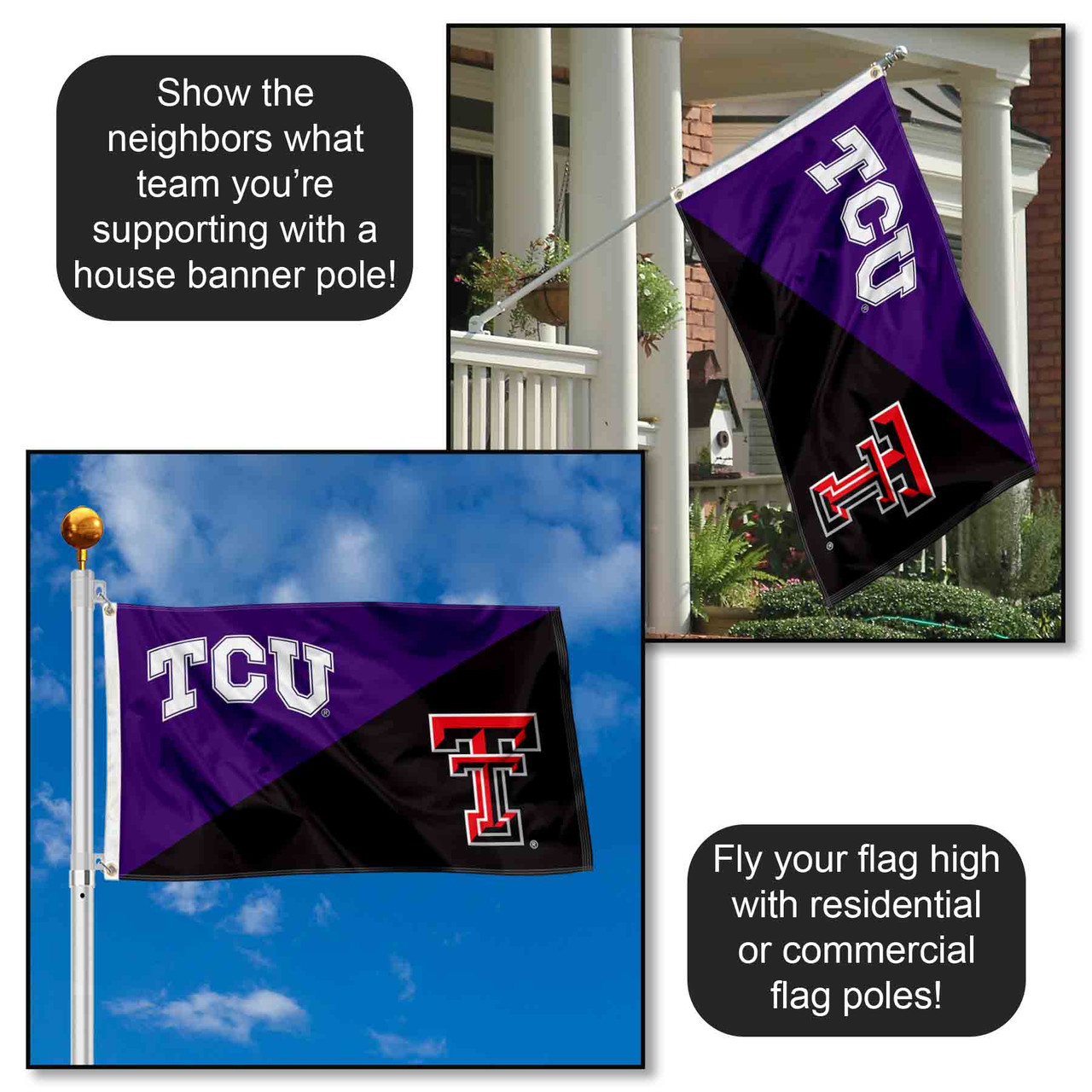 TCU Horned Frogs vs Texas Tech House Divided 3x5 Flag - State Street ...