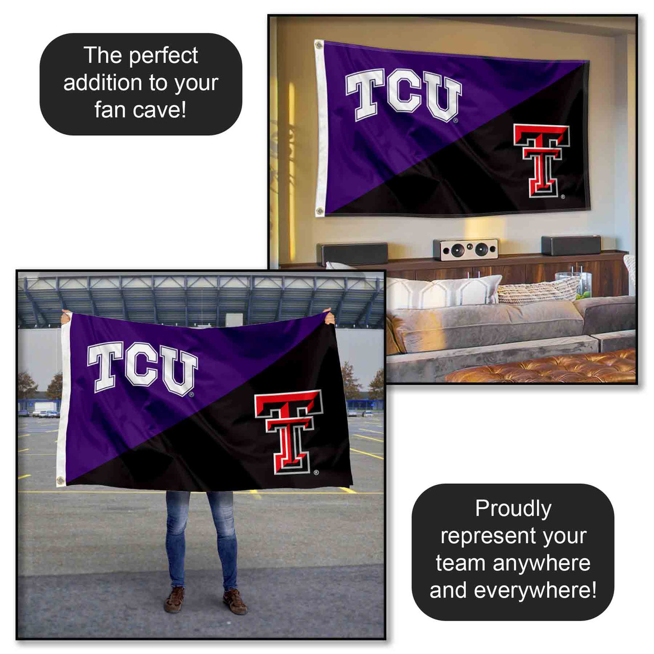 TCU Horned Frogs vs Texas Tech House Divided 3x5 Flag - State Street ...