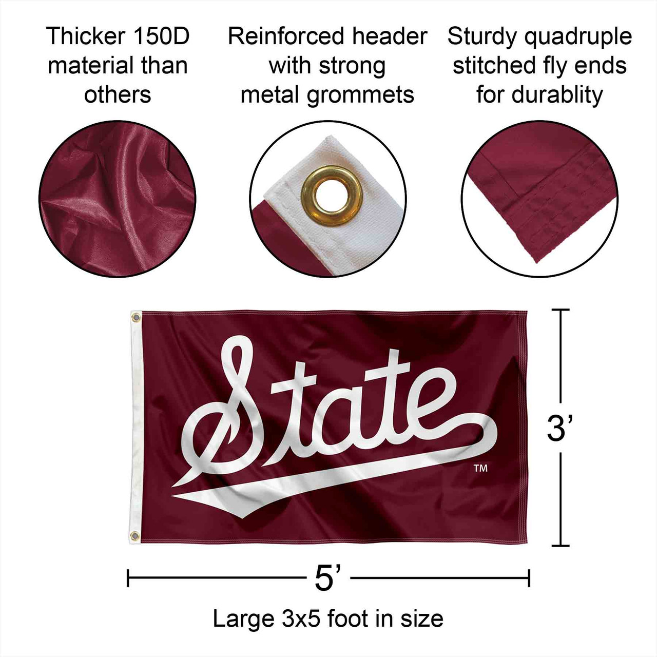 Mississippi State Bulldogs Script Logo Flag - State Street Products