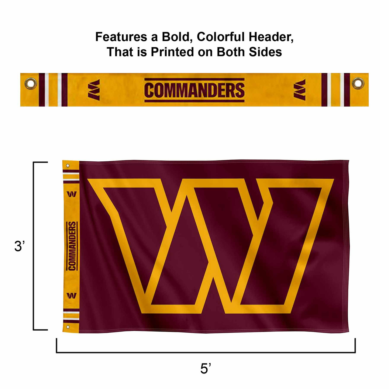 Washington Commanders Printed Header 3x5 Flag - State Street Products