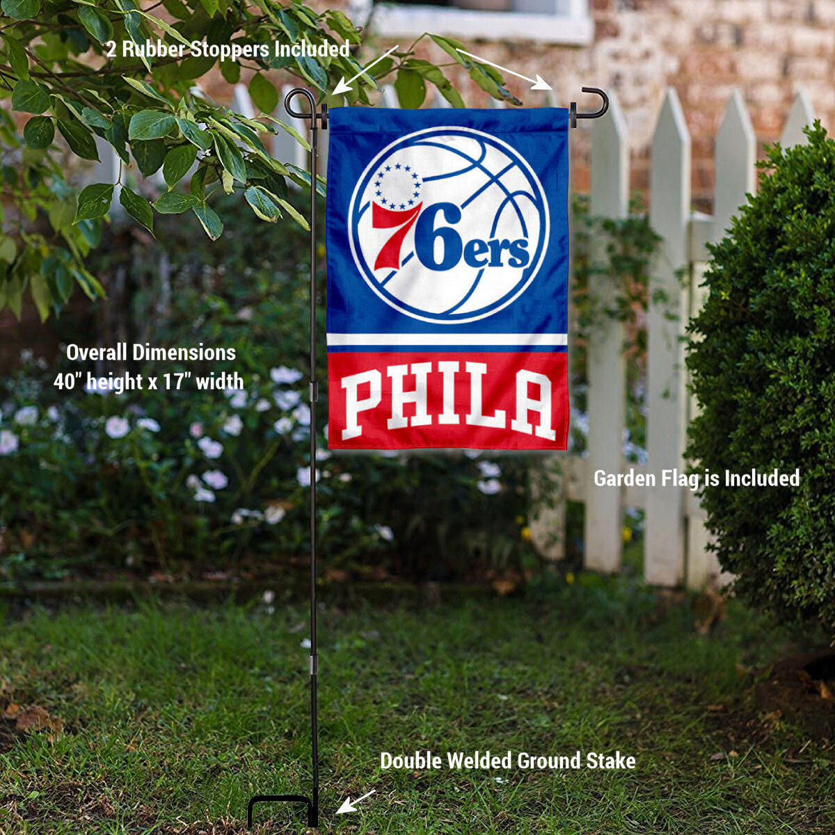 Philadelphia 76ers Garden Flag and Stand - State Street Products