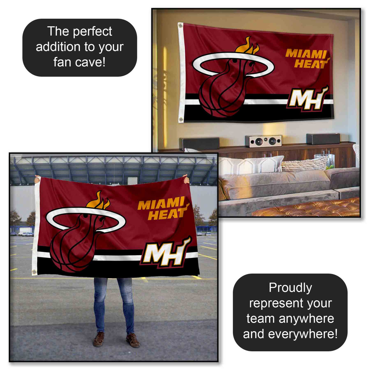 Miami Heat Dual Logo 3x5 Banner Flag - State Street Products