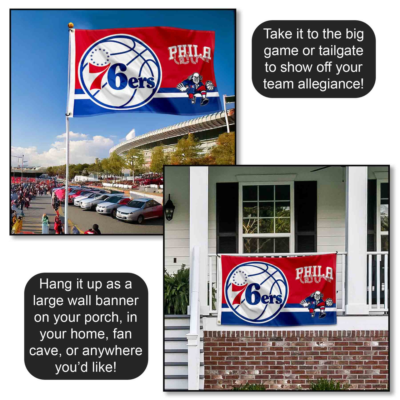 Philadelphia 76ers Dual Logo 3x5 Banner Flag - State Street Products