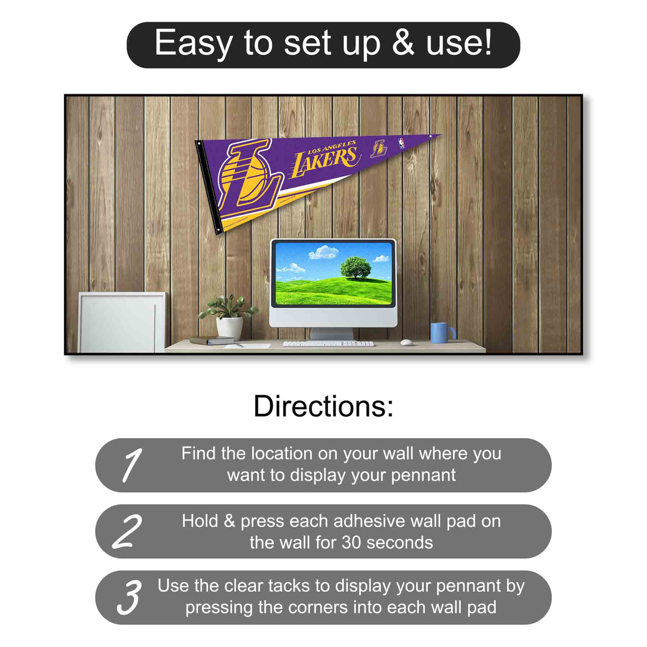 Los Angeles Lakers Banner Pennant with Tack Wall Pads - State Street ...