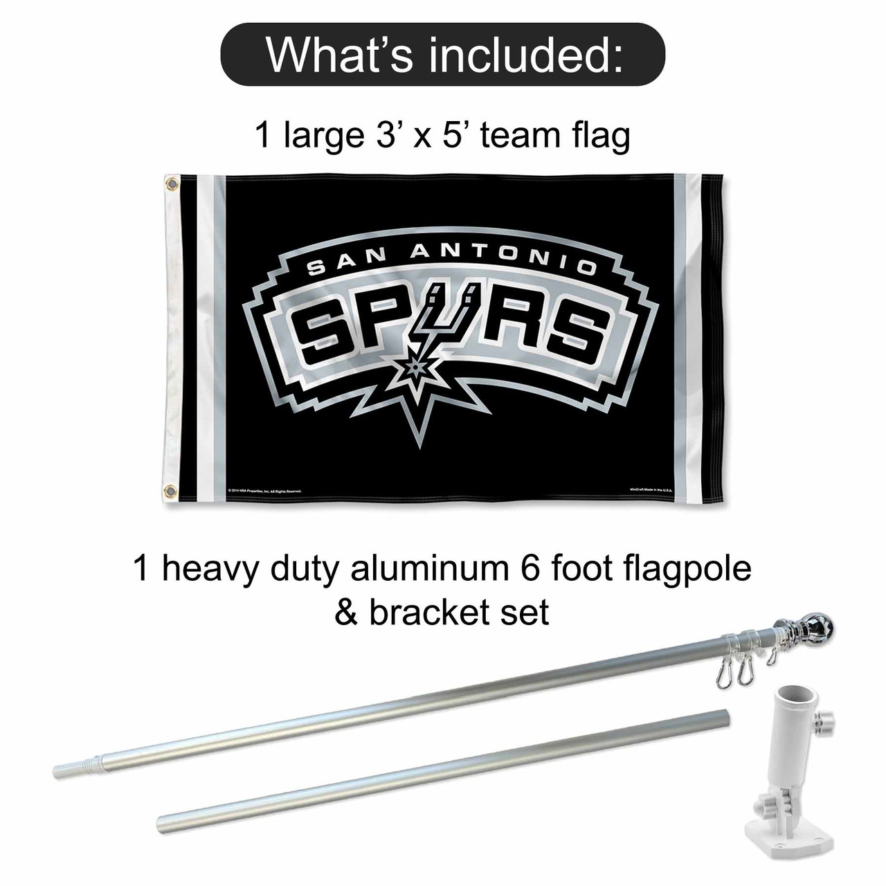 San Antonio Spurs Flag Pole and Bracket Kit - State Street Products