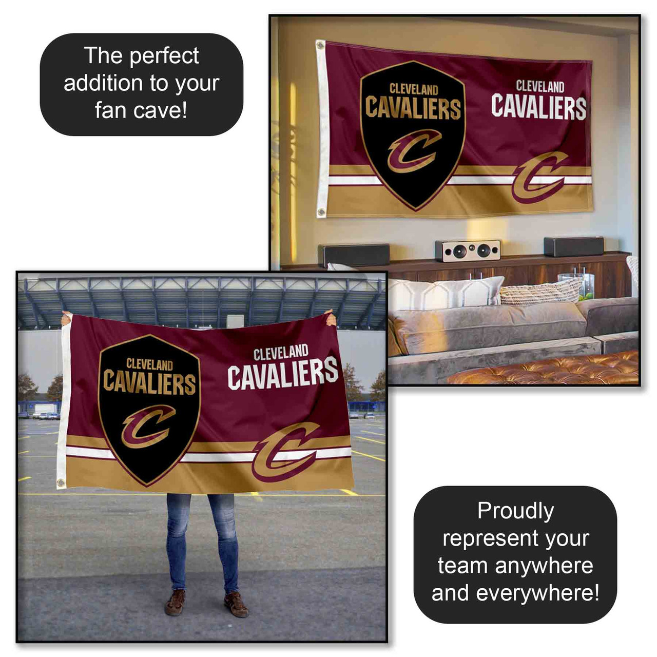Cleveland Cavaliers Dual Logo 3x5 Banner Flag - State Street Products