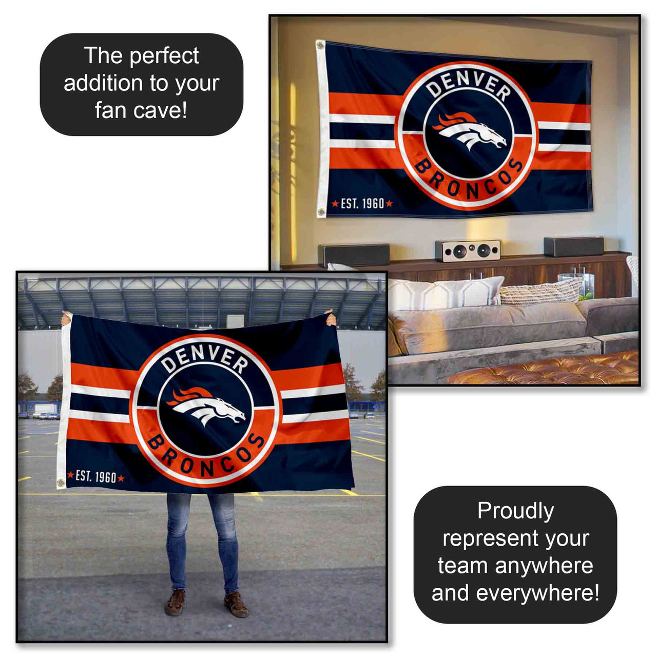 Denver Broncos Patch Button Circle Logo Banner Flag - State Street Products