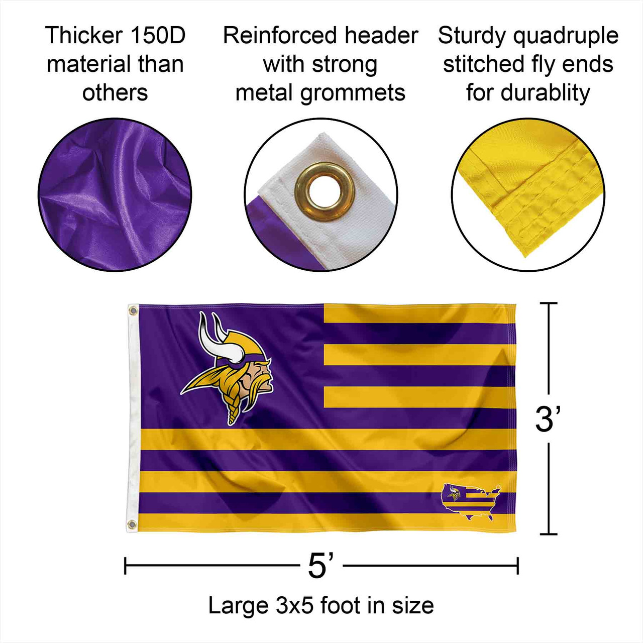Minnesota Vikings American Stripes Nation Flag - State Street Products