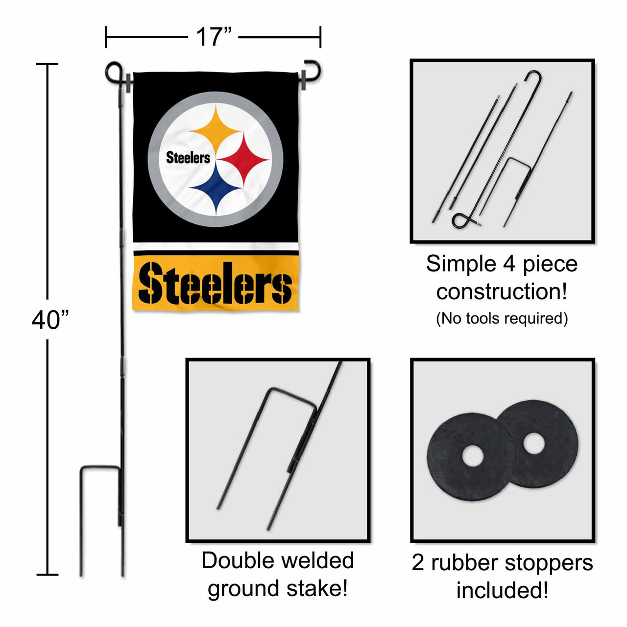 Pittsburgh Steelers Garden Flag and Stand Kit - State Street Products