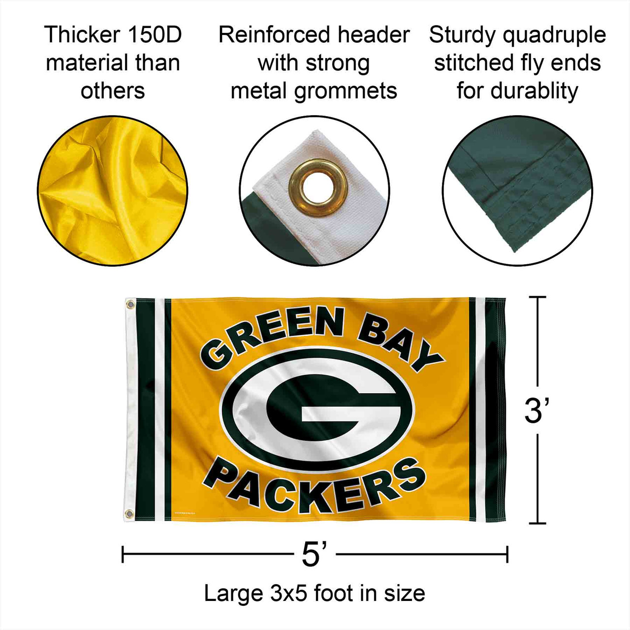 Green Bay Packers Gold Wordmark Banner Flag - State Street Products
