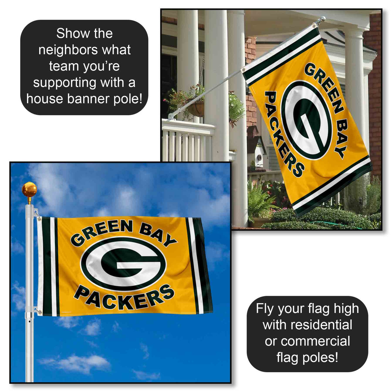 Green Bay Packers Gold Wordmark Banner Flag - State Street Products