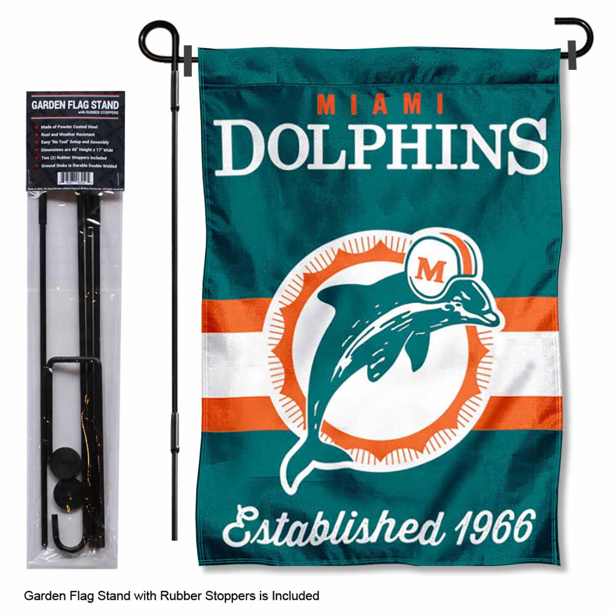 Miami Dolphins Retro Garden Banner and Flag Stand - State Street Products