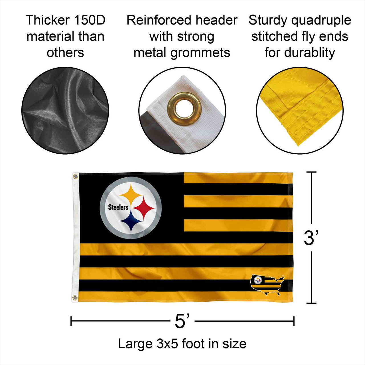 Pittsburgh Steelers American Stripes Nation Flag - State Street Products