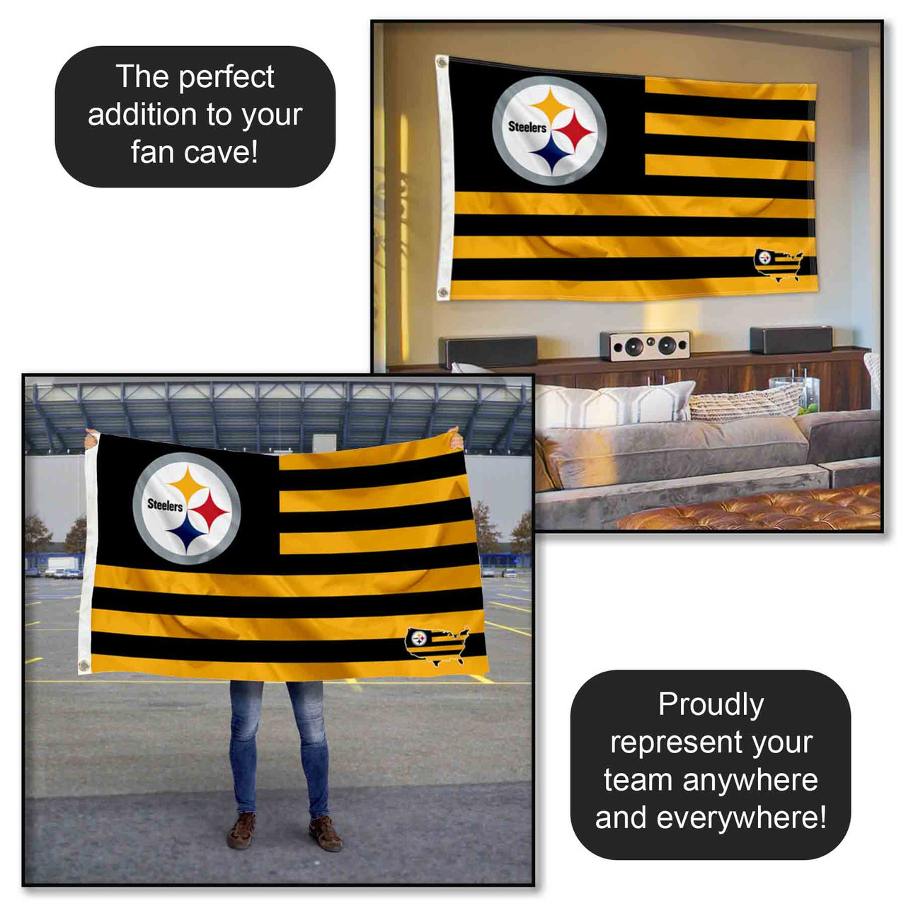 Pittsburgh Steelers American Stripes Nation Flag - State Street Products