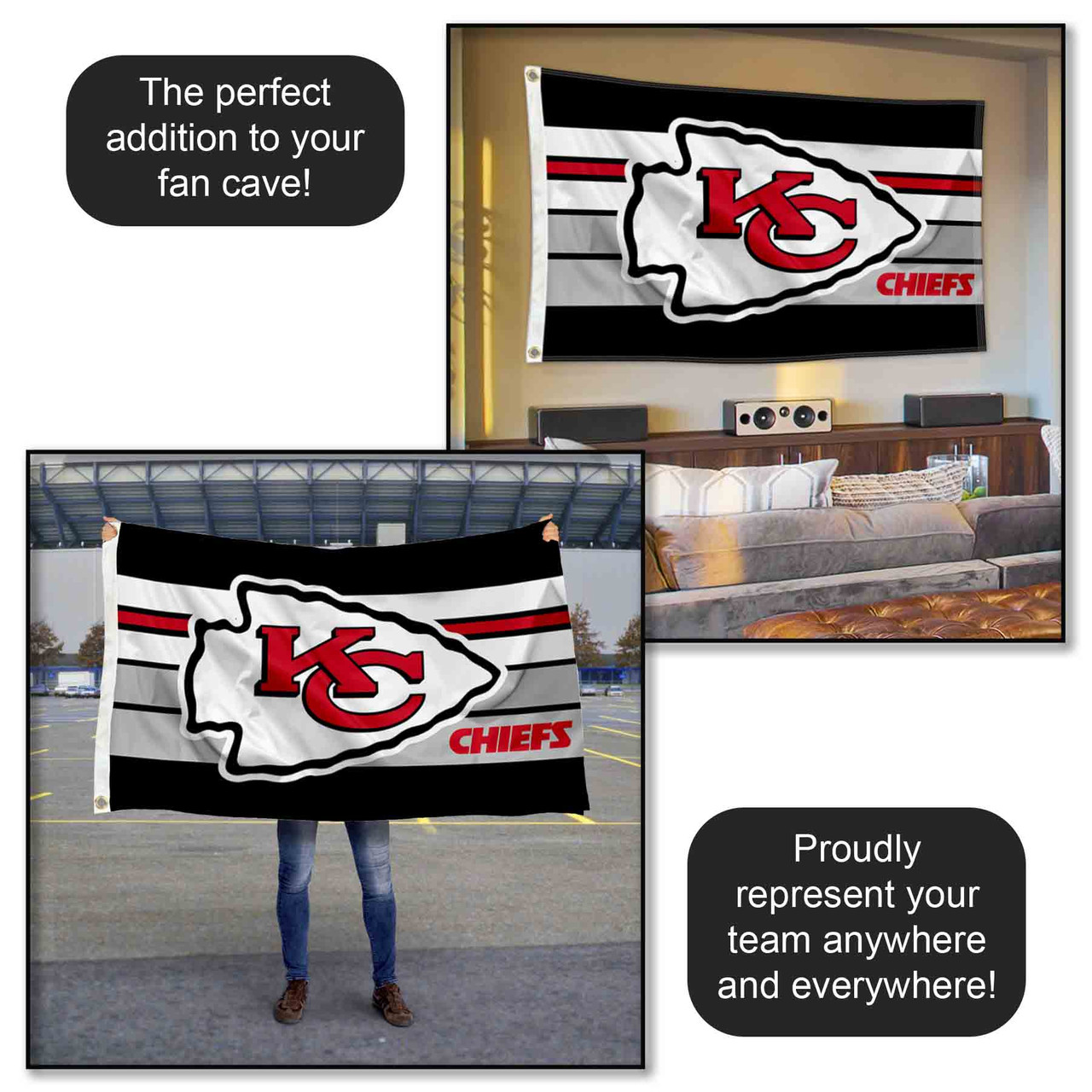 Kansas City Chiefs Black Stripes 3x5 Banner Flag - State Street Products