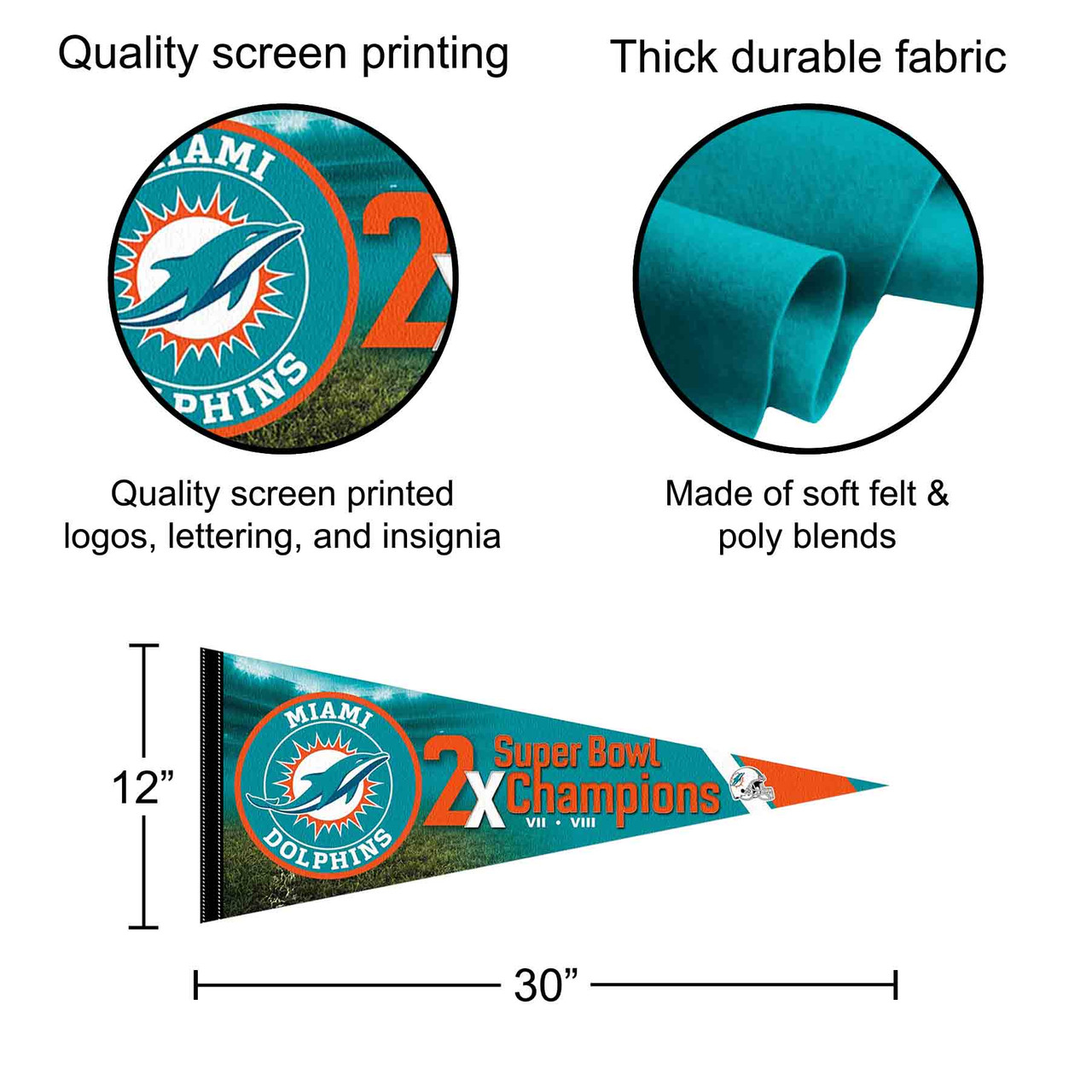 Miami Dolphins 2 Time Super Bowl Champions Pennant Flag - State Street ...