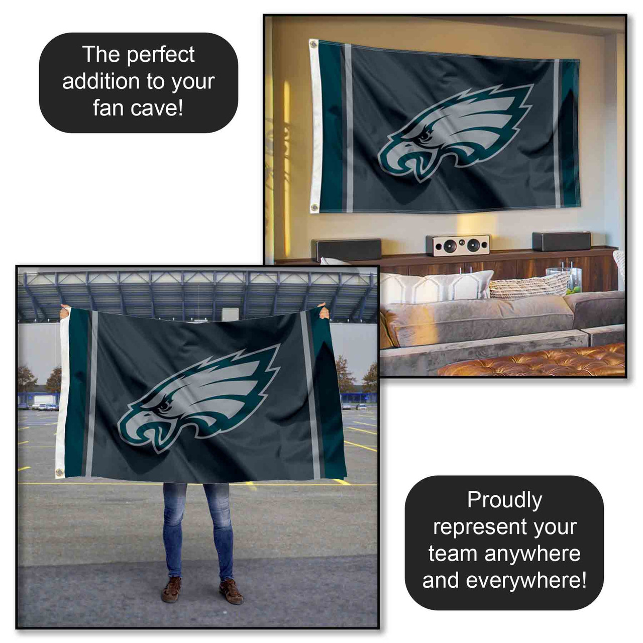 Philadelphia Eagles Black Sideline 3x5 Banner Flag - State Street Products