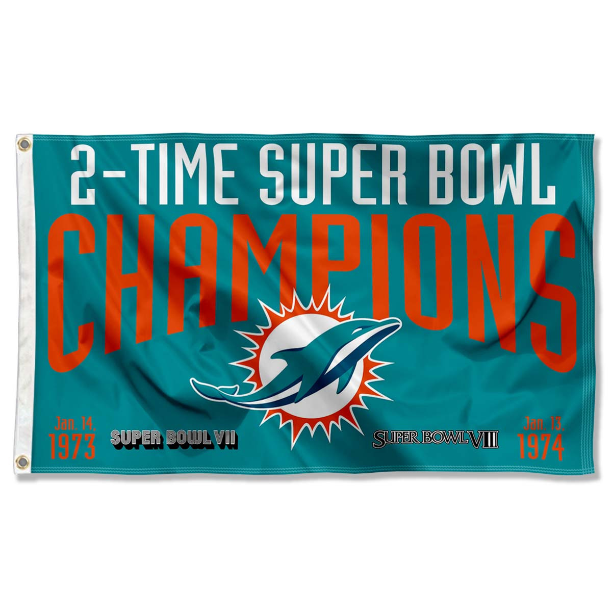 Miami Dolphins 2 Time Super Bowl Champions 3x5 Banner Flag - State ...