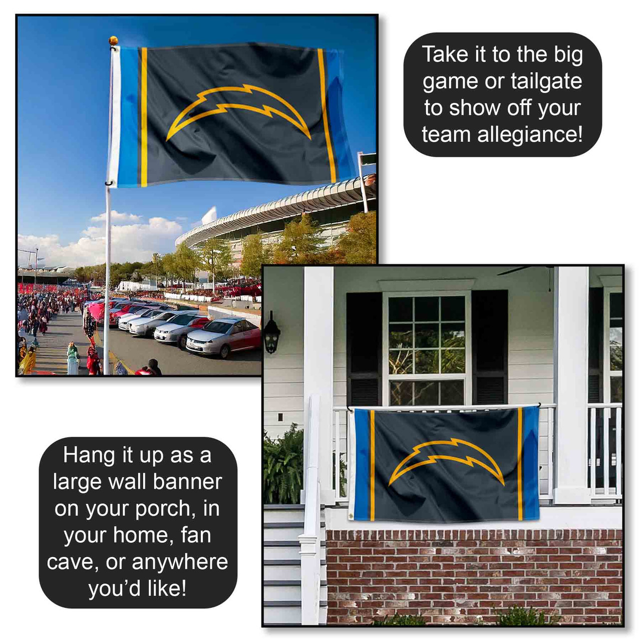 Los Angeles Chargers Black Sideline 3x5 Banner Flag - State Street Products